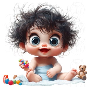 Quirky Baby Clipart, 15 Gender-neutral Pngs, Cute Frizzy-haired Babies ...