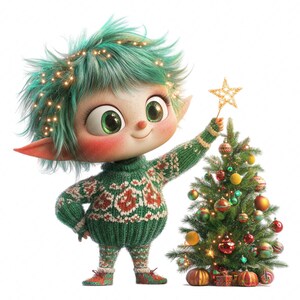 Green Elf Christmas Clipart Set, 21 Pngs, Cute Elves Trees & Gifts ...