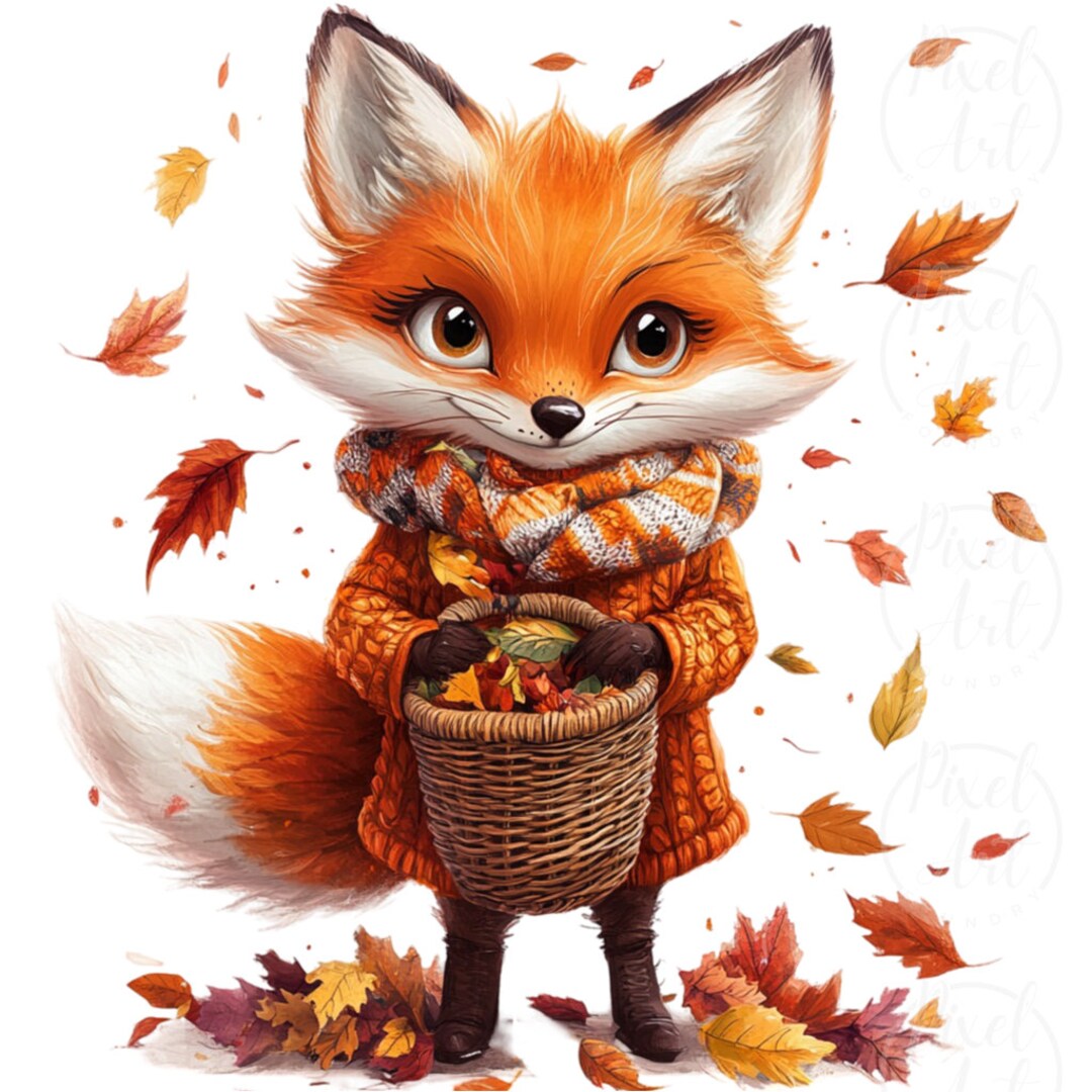 Fall Fox Clipart Set, 28 Pngs, Cozy Foxes With Leaves and Sweaters ...