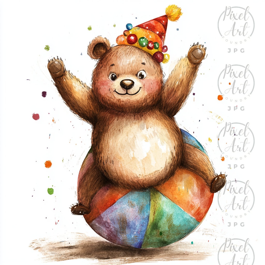 Balancing Bears Clipart, 18 Whimsical Circus Bear Jpgs, Colorful Bear ...