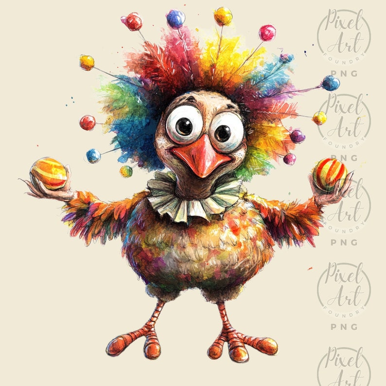 Clumsy Turkey Clown Clipart Set Funny Thanksgiving Turkeys Digital Art ...