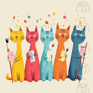 Quirky Artistic Cats Clipart Colorful Cat Illustrations Digital Cat Art ...