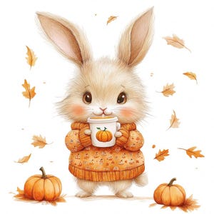 Fall Bunny Clipart Set | Cozy Sweater, Autumn Leaves (28 Pngs) - Etsy