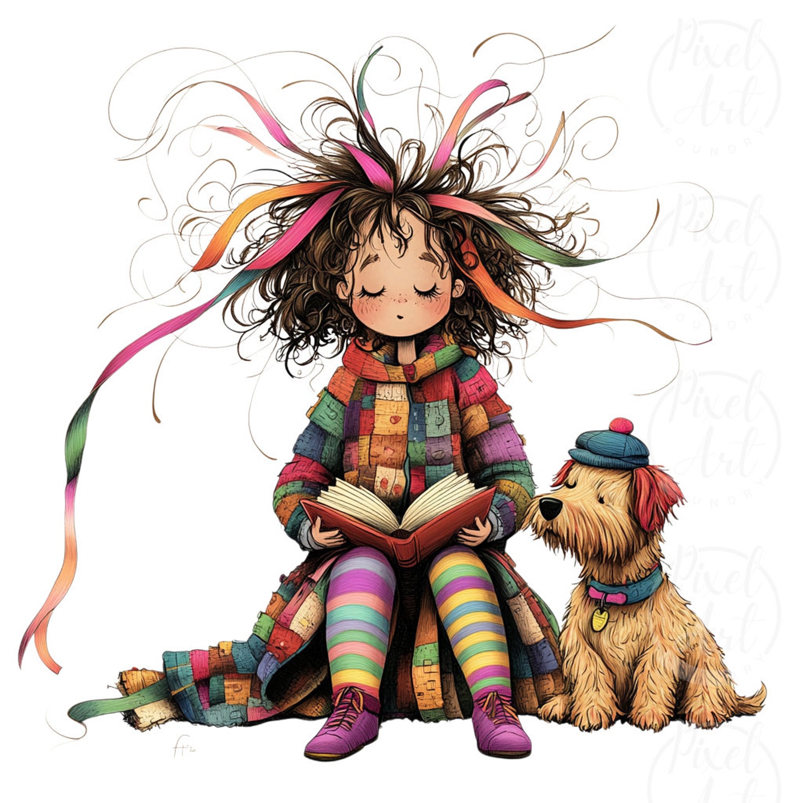 Quirky Girl and Scruffy Dog Clipart: Playful PNG Set - Etsy