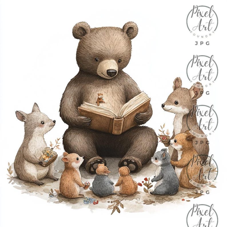 Adorable Vintage Bears Reading Books Clipart Collection Nursery Décor ...