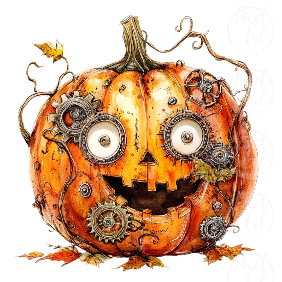 Steampunk Halloween Pumpkin Clipart: Mechanical Gears PNG (digital ...
