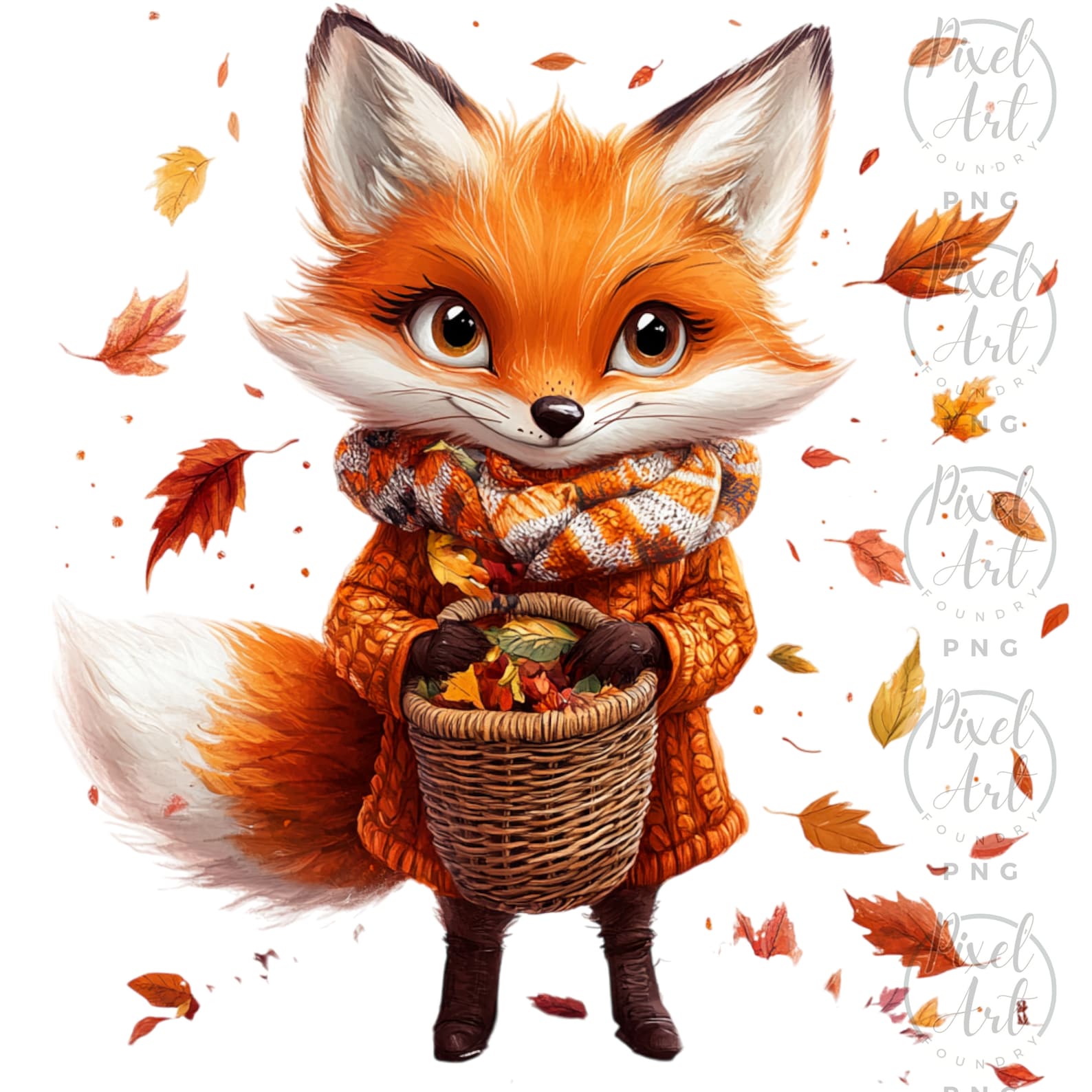 Fall Fox Clipart Set, 24 Pngs, Cozy Foxes With Leaves and Sweaters ...
