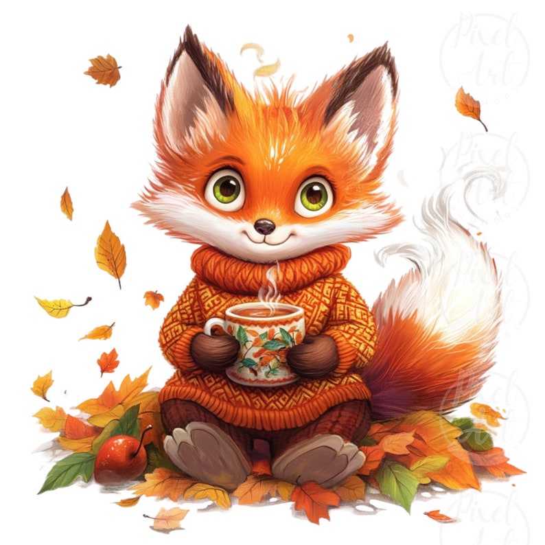 Fall Fox Clipart Set, 28 Pngs, Cozy Foxes With Leaves and Sweaters ...