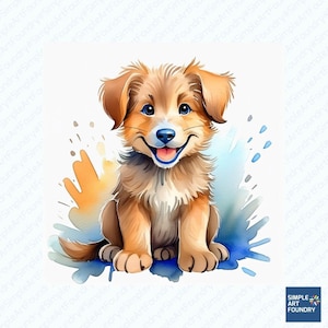 16 Cute Baby Dog Puppy Clipart Set - Watercolor Jpgs for Scrapbooking ...
