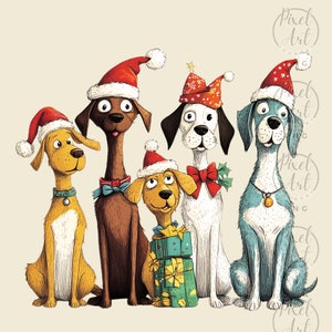 Christmas Dogs Clipart: Festive Holiday Hats, Scrapbooking (PNG) - Etsy