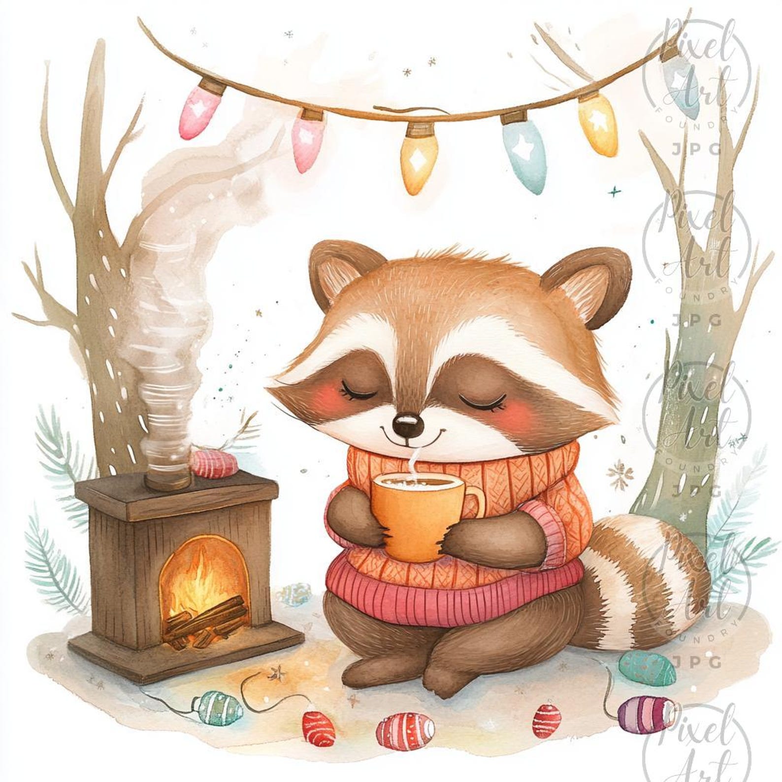 Cozy Woodland Animal Clipart Winter Cabin JPG 20pcs; Raccoon Fox ...