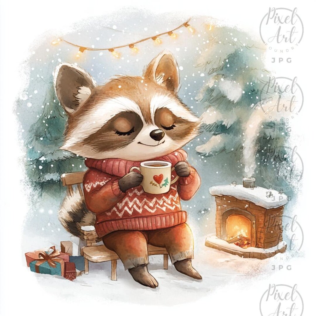 Cozy Woodland Animal Clipart Winter Cabin JPG 20pcs; Raccoon Fox ...