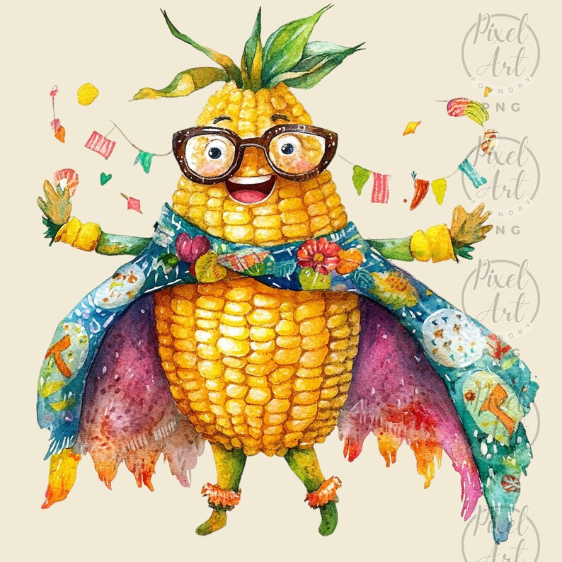 Corny Crusaders Clipart Set Cute Corn Characters Superhero Corn ...