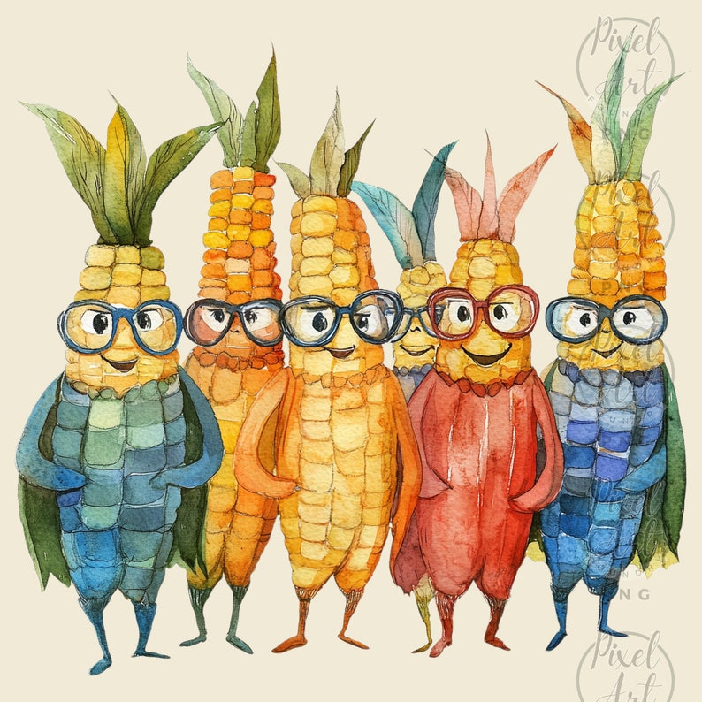 Corny Crusaders Clipart Set Cute Corn Characters Superhero Corn ...