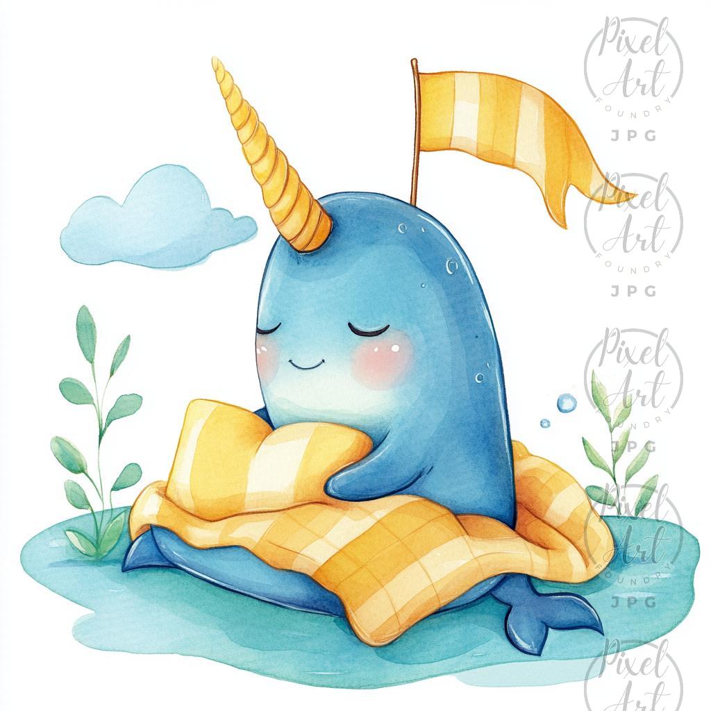 Sleepy Narwhals Pajamas Clipart Set Nursery Art Bedtime Decor Sleepwear ...