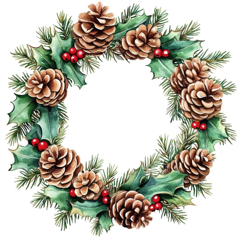 Christmas Wreath Clipart Set, 24 Pngs, Holiday Greenery and Red Bows ...