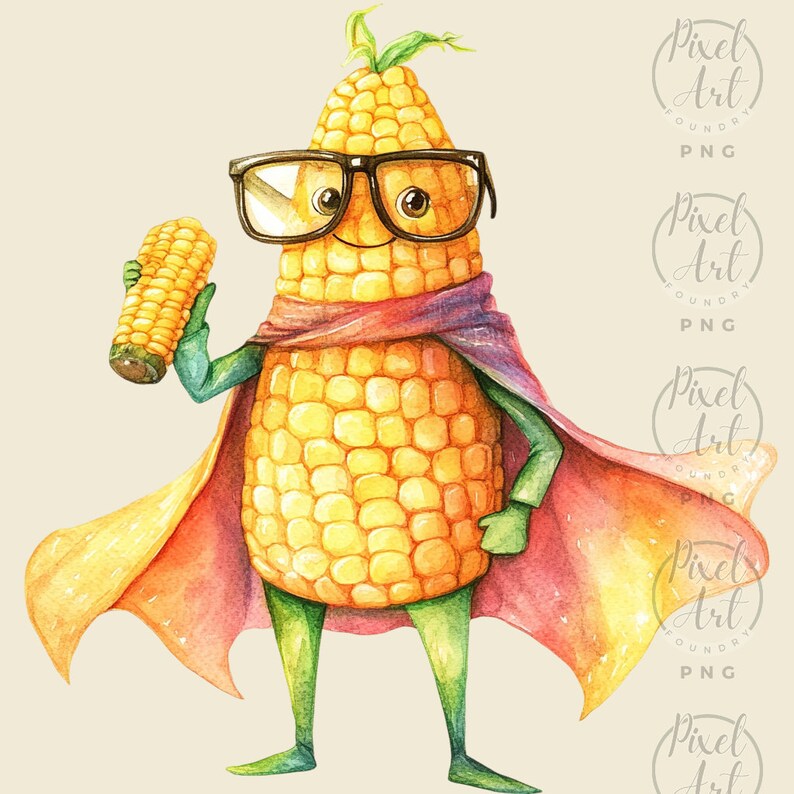 Corny Crusaders Clipart Set Cute Corn Characters Superhero Corn ...