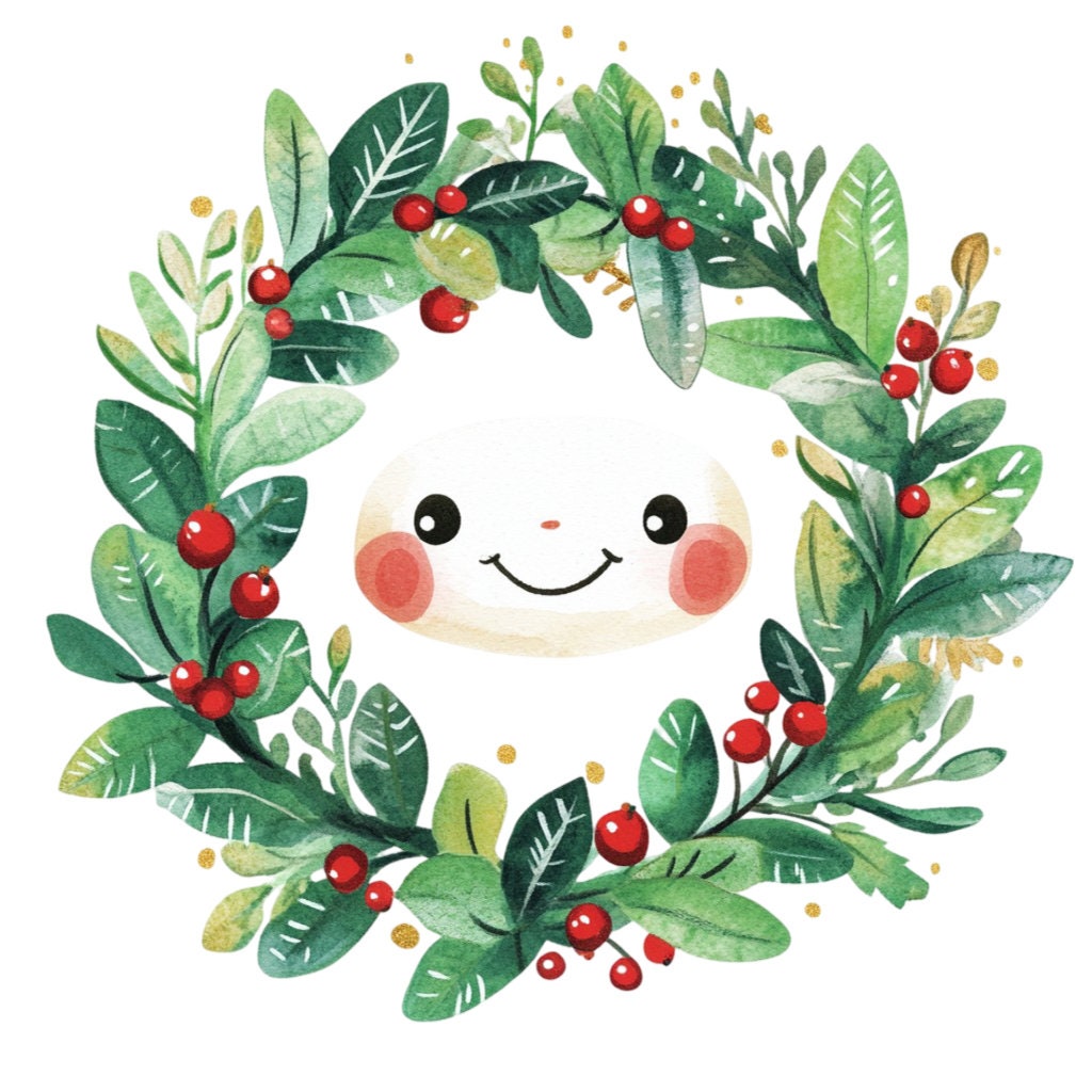 Christmas Wreath Clipart Set, 24 Pngs, Holiday Greenery and Red Bows ...