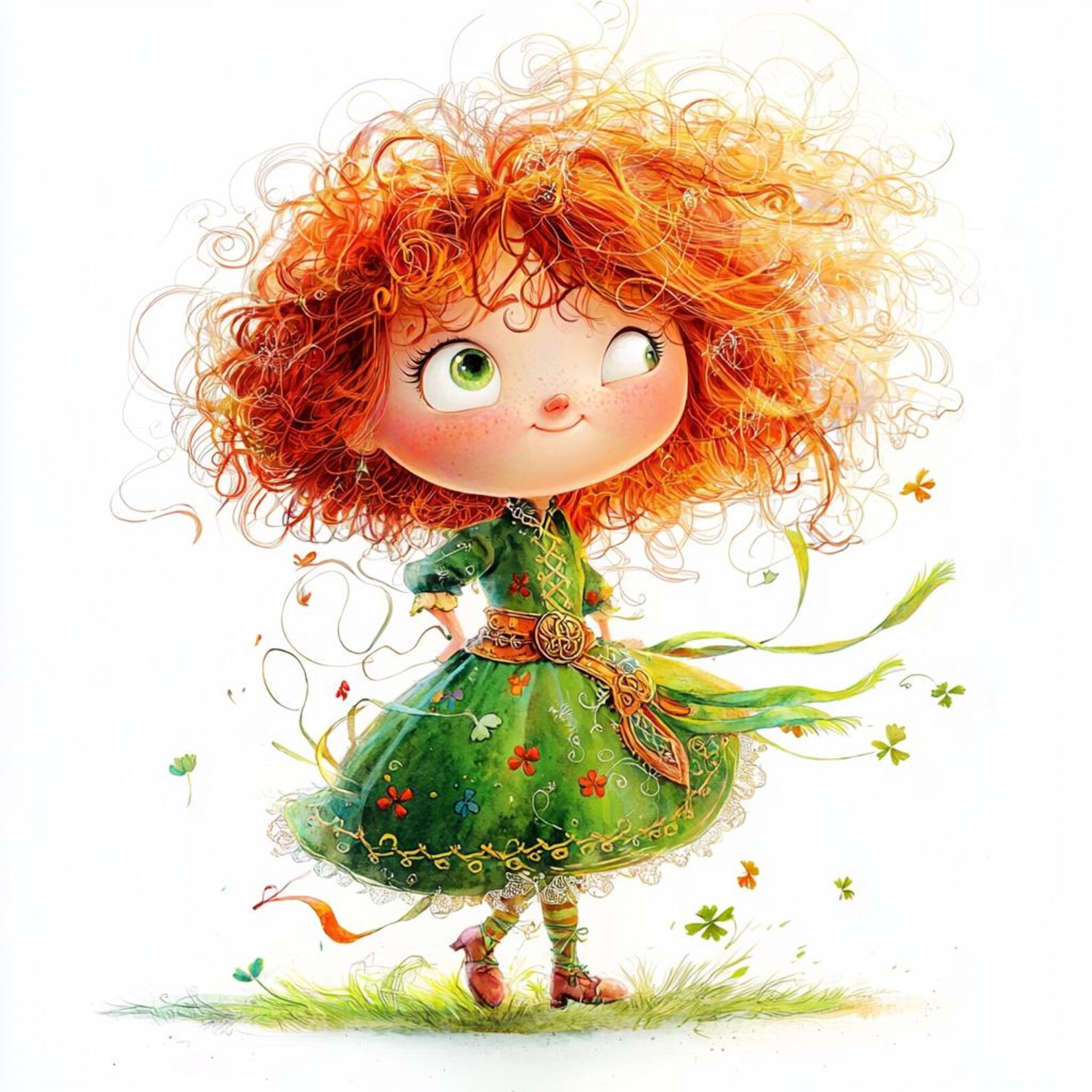 Irish Step Dancer Clipart: Whimsical Curly-haired Girl (JPG) - Etsy