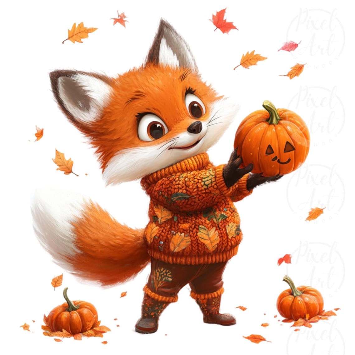 Fall Fox Clipart Set, 28 Pngs, Cozy Foxes With Leaves and Sweaters ...