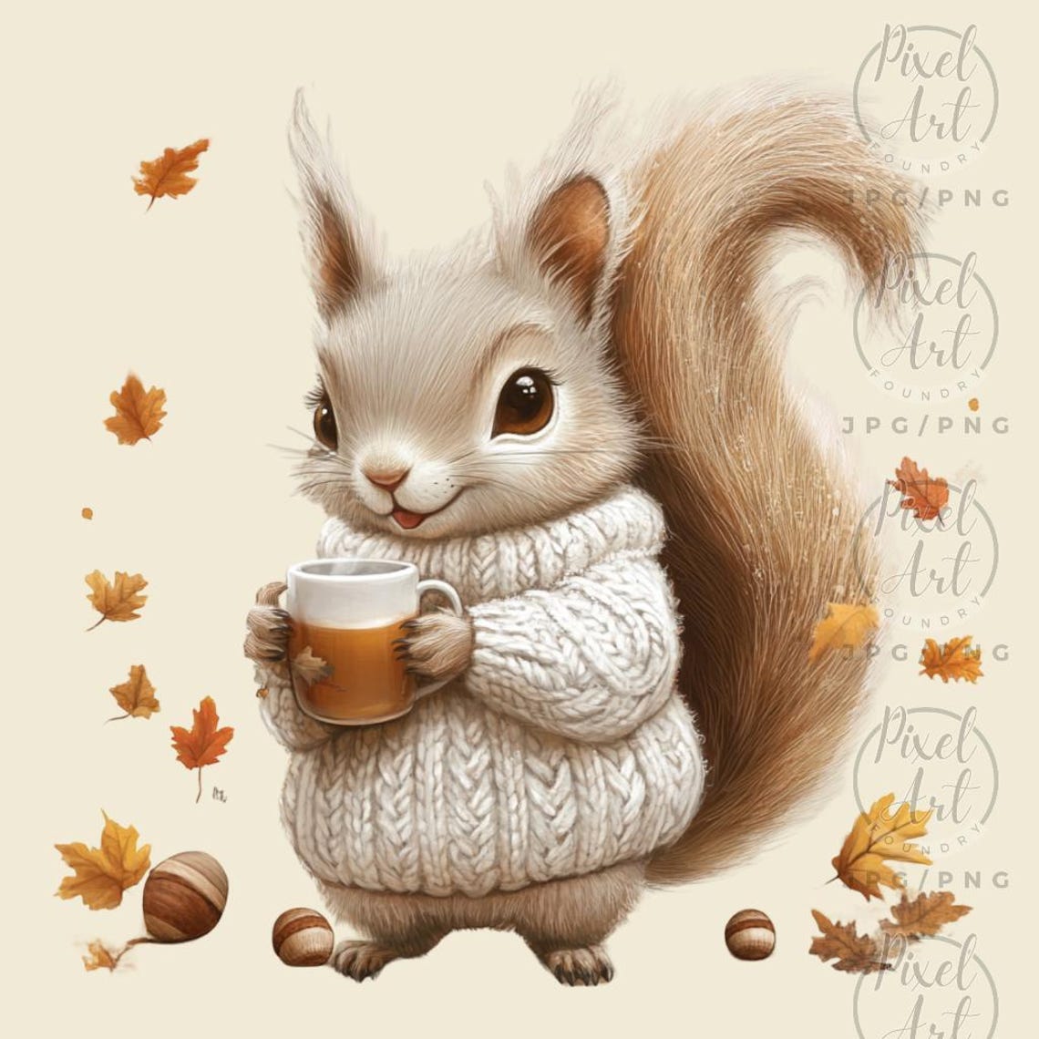 Fall Squirrel Clipart Cozy Autumn Squirrel Art Woodland Animal ...