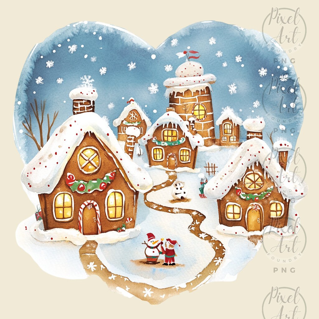 Gingerbread Christmas Village Clipart, Festive Winter Scenes (19 PNG ...