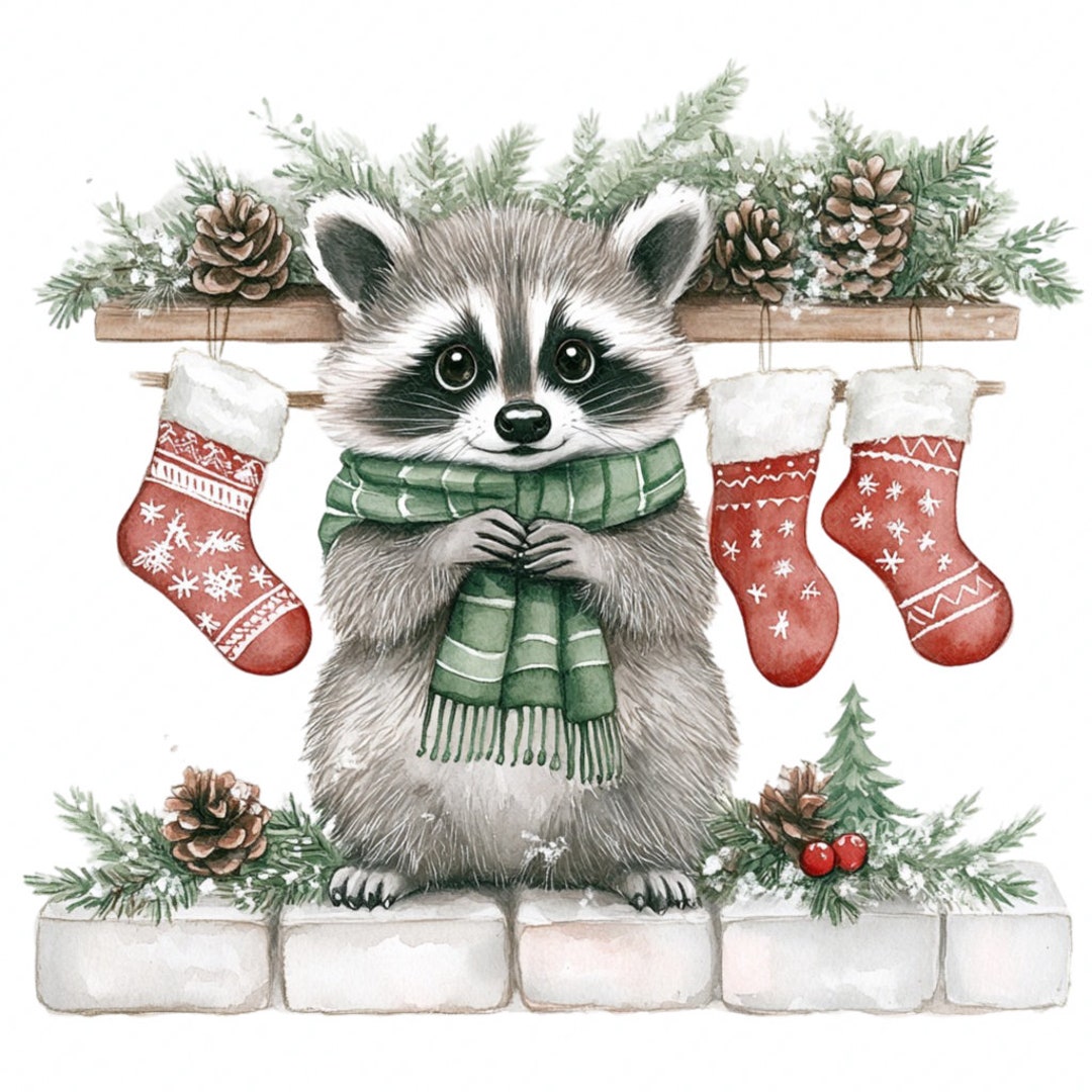 Adorable Christmas Raccoon Clipart Set, 21 Pngs, Festive Raccoons With ...
