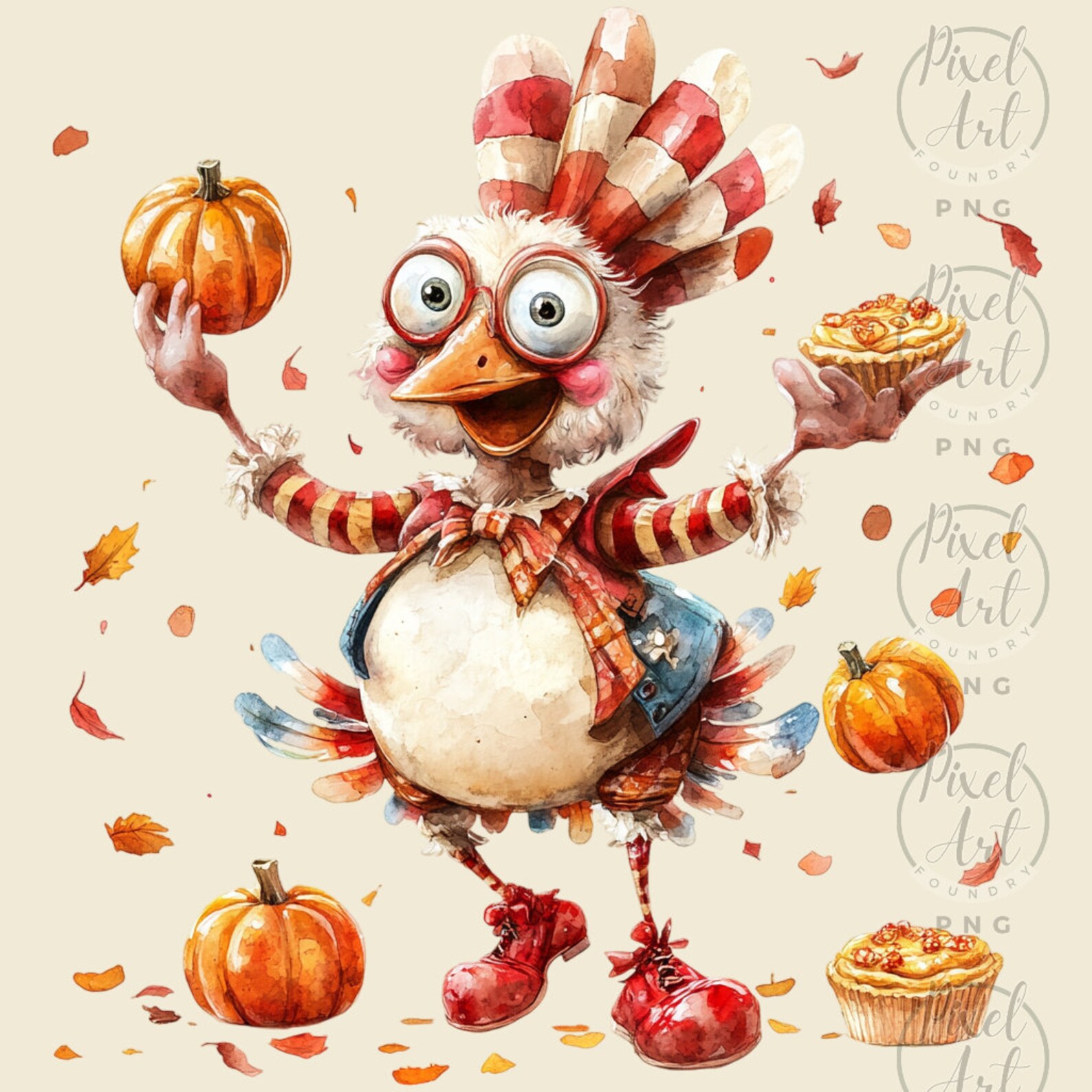 Clumsy Turkey Clown Clipart Set Funny Thanksgiving Turkeys Digital Art ...