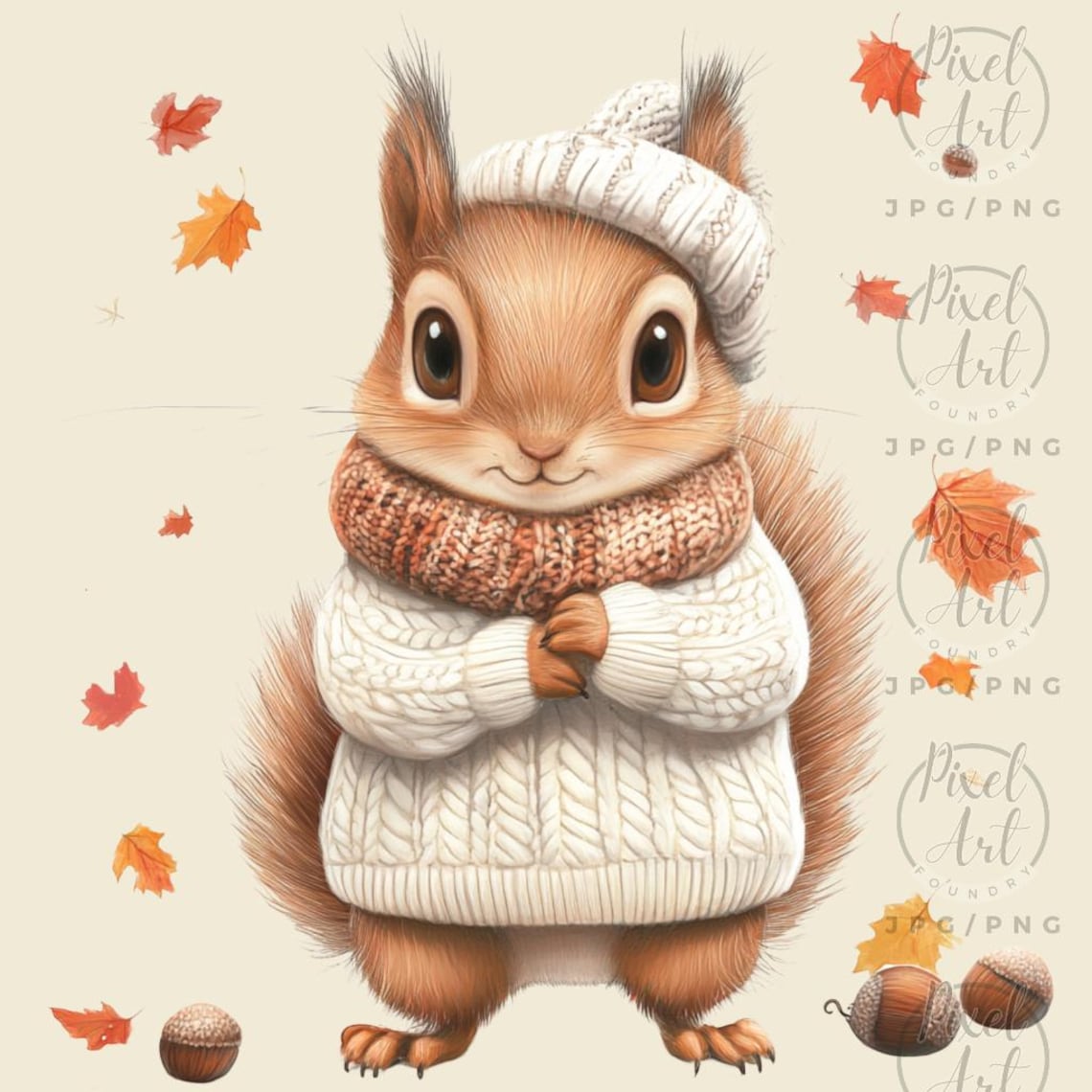 Fall Squirrel Clipart Cozy Autumn Squirrel Art Woodland Animal ...