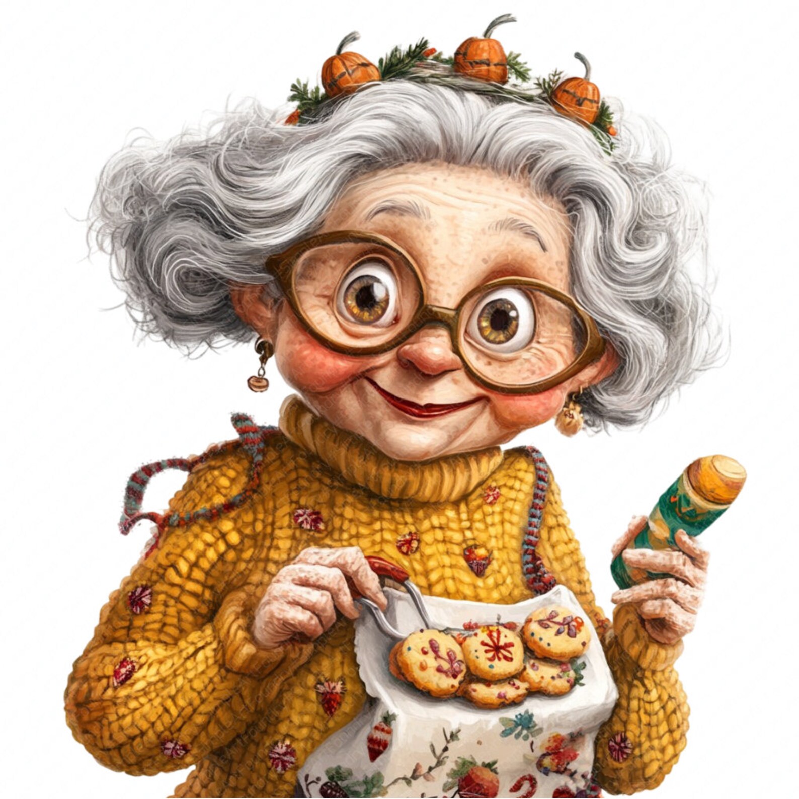 Fall Grandmother Clipart Set, 23 Pngs, Cozy Grandma With Pumpkins, Fall ...