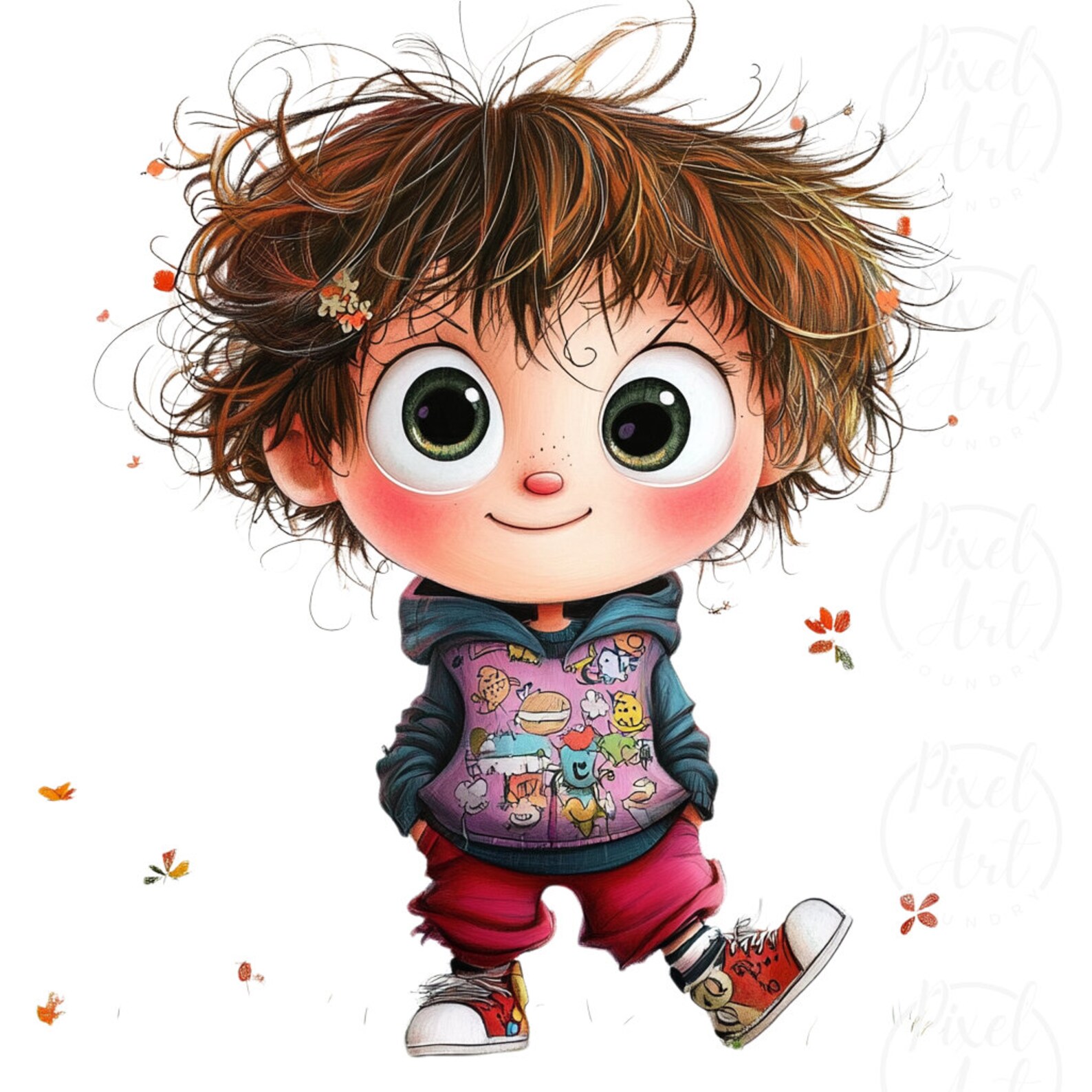 Frizzy-haired Boy Clipart: Playful Cartoon Kids (25 Pngs) - Etsy