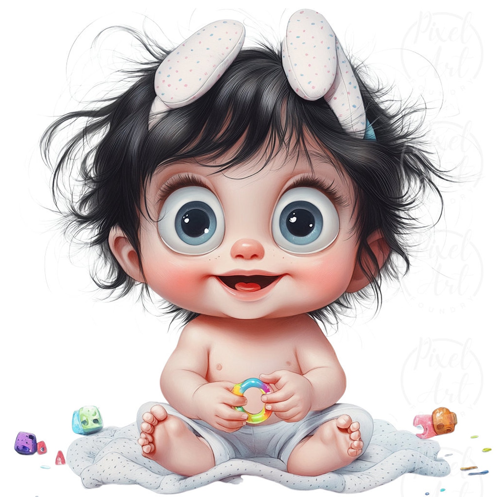 Quirky Baby Clipart, 15 Gender-neutral Pngs, Cute Frizzy-haired Babies ...