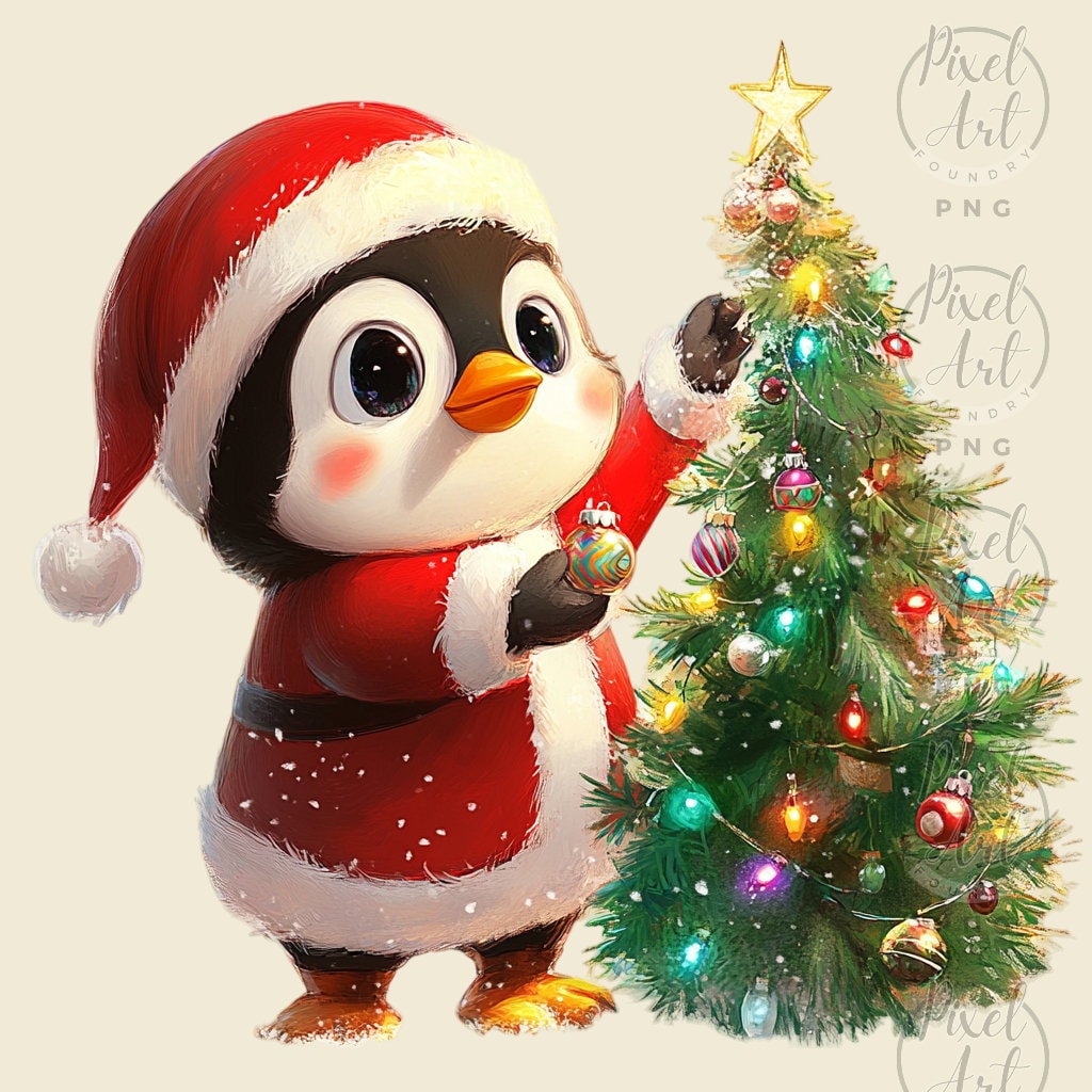Santa Penguin Christmas Clipart: 30 PNG Holiday Art (digital Download ...