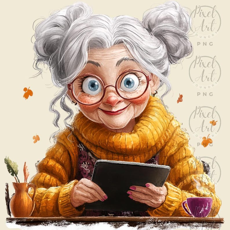 Tech-savvy Grandma Clipart: Modern Granny PNG Set - Etsy Australia