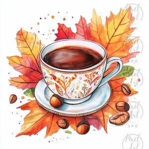Coffee Cups in Fall Clipart Cozy Autumn Mugs Fall Beverages With ...