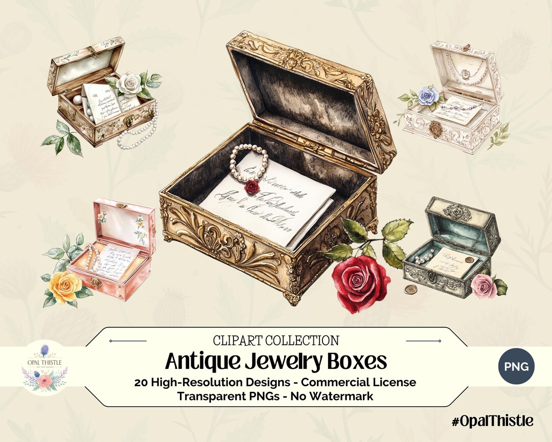 Antique Jewelry Box Clipart Vintage Trinket Chests Watercolor Boxes ...