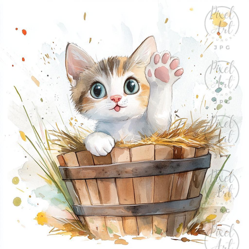 Curious Farm Cats Clipart Rustic Decor Animal Themes for Kids Stories ...