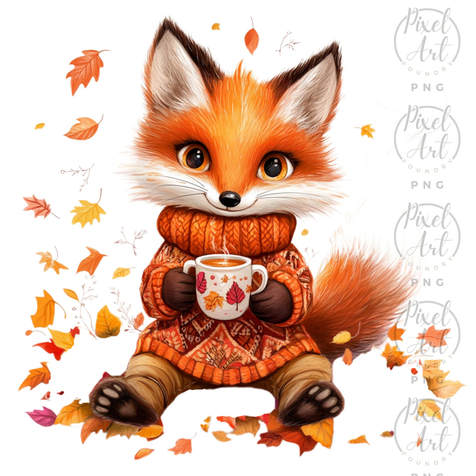 Fall Fox Clipart Set, 24 Pngs, Cozy Foxes With Leaves and Sweaters ...