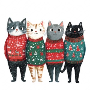 Quirky Christmas Cats Clipart Set – 19 Pngs, Festive Feline Art for ...