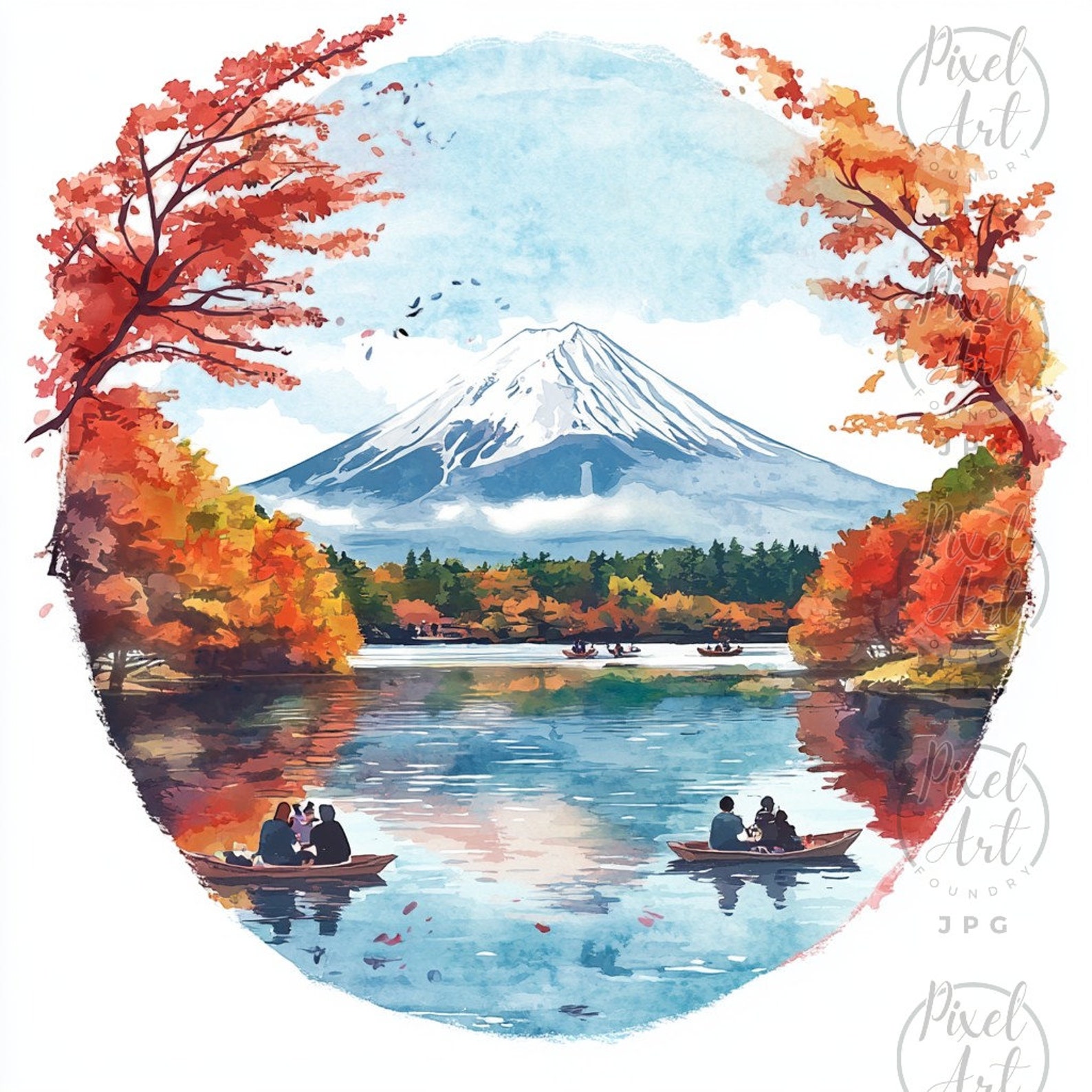 Japan Fall Watercolor Clipart Collection Fall Japan Scenes Traditional ...
