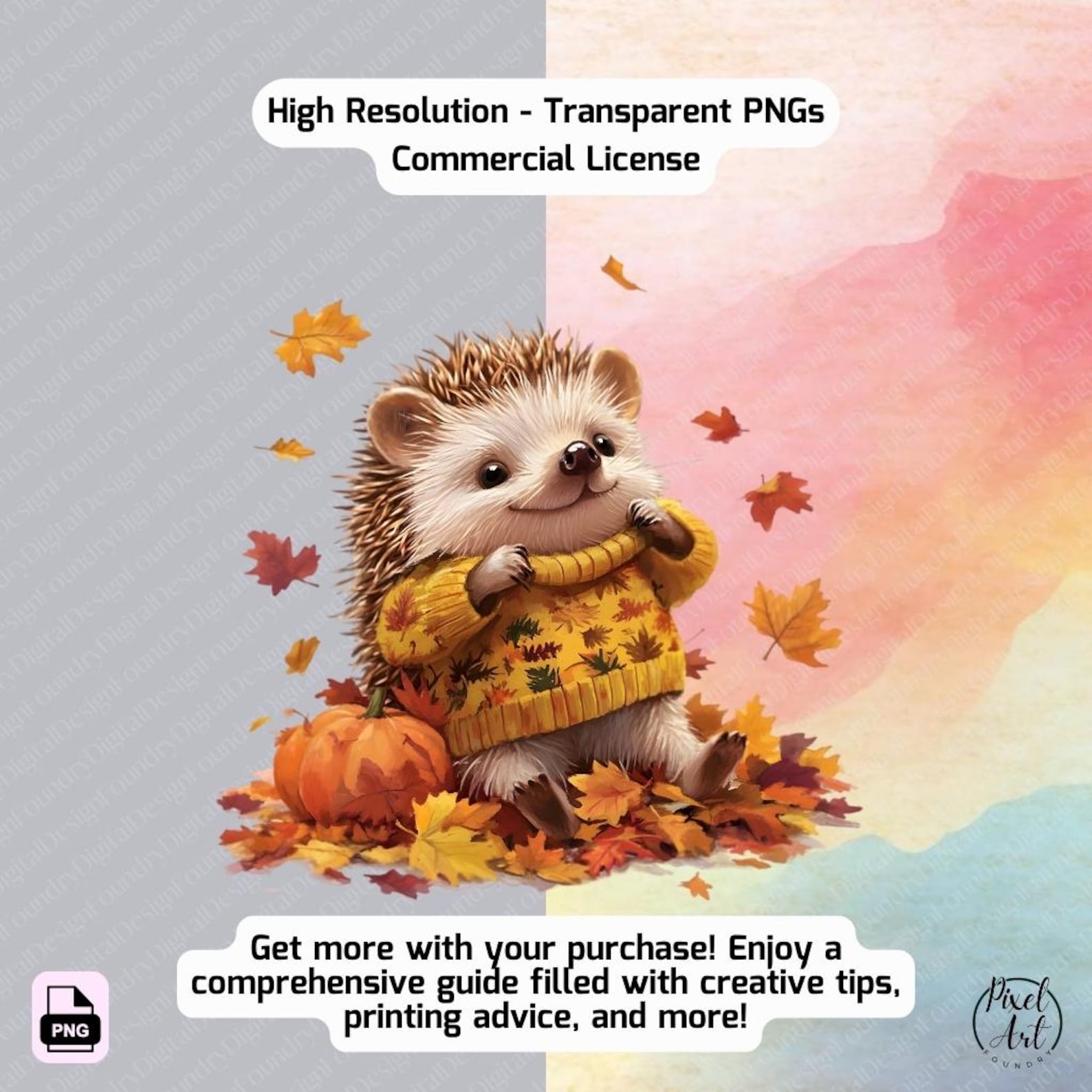 Fall Hedgehog Clipart Set 28 Pngs Cozy Autumn Animals With Sweaters ...