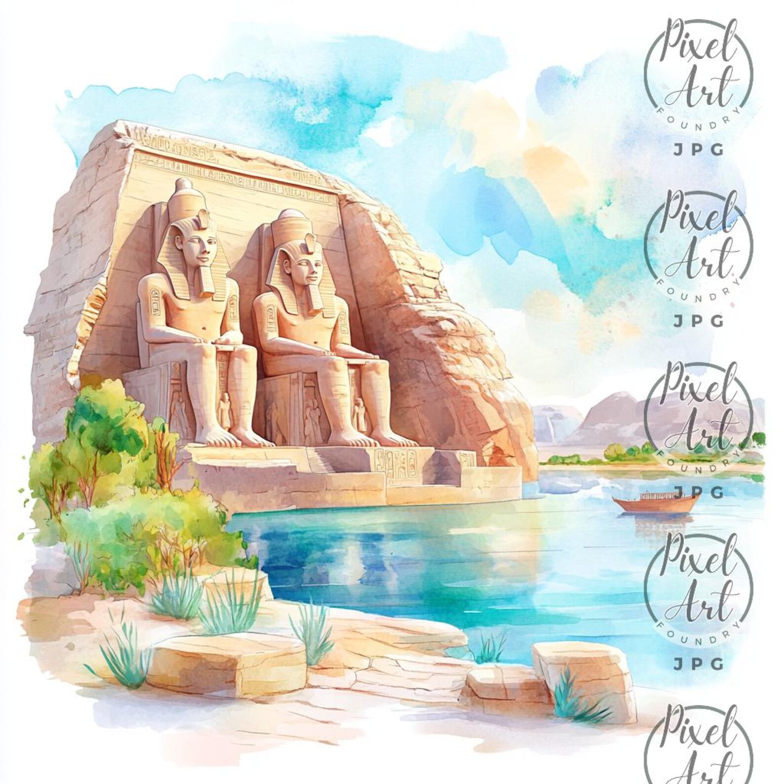 Egypt Landmarks Clipart Pyramids Sphinx Nile Temples 24 JPG Travel ...