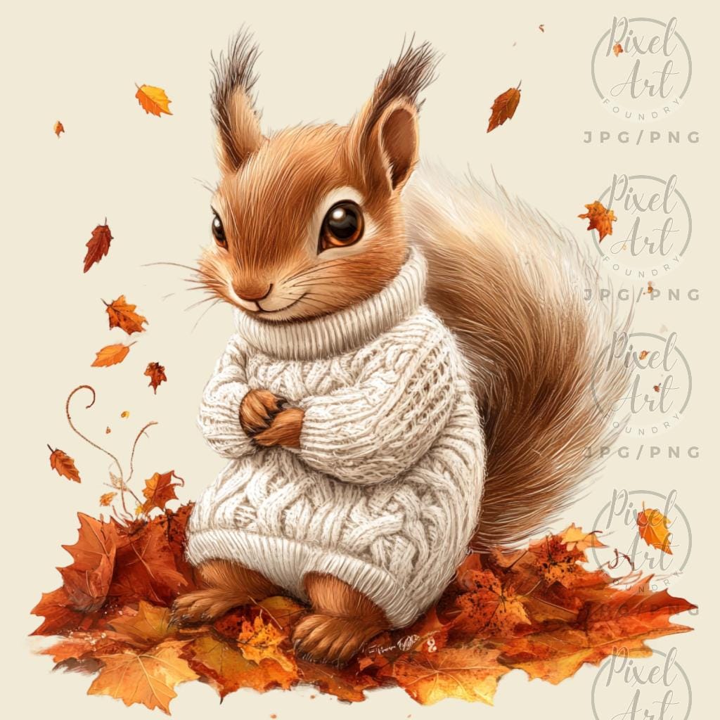 Fall Squirrel Clipart Cozy Autumn Squirrel Art Woodland Animal ...
