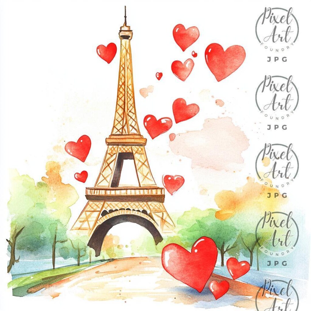 Paris Romance Watercolor Clipart Eiffel Tower Café Jpg 22 Images ...