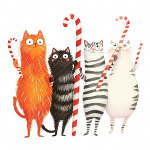 Quirky Christmas Cats Clipart Set – 19 Pngs, Festive Feline Art for ...