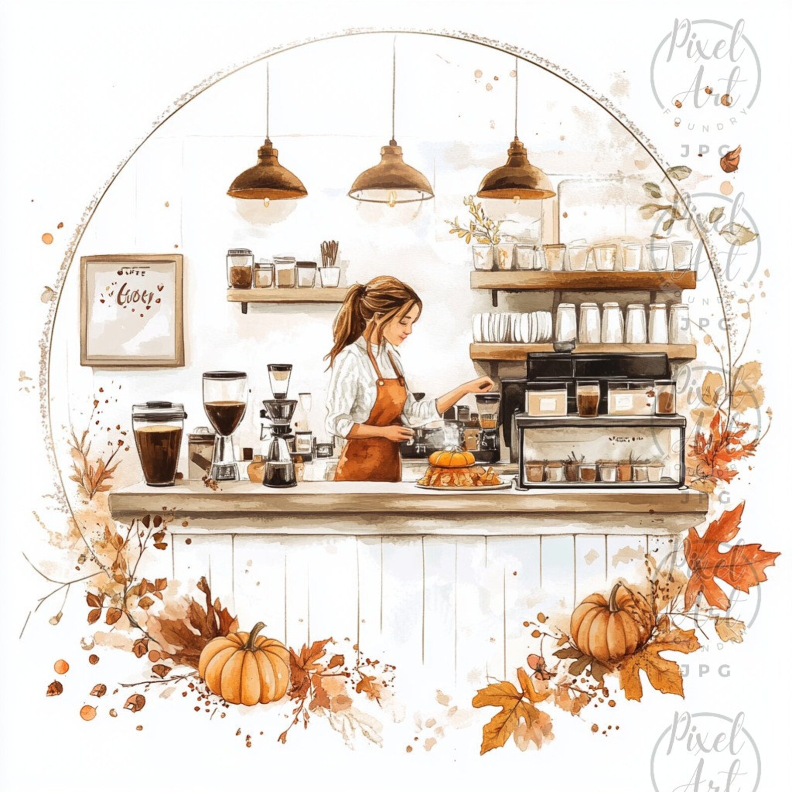 Coffee Shop Fall Scenes Clipart Cozy Autumn Cafe Illustrations Warm ...