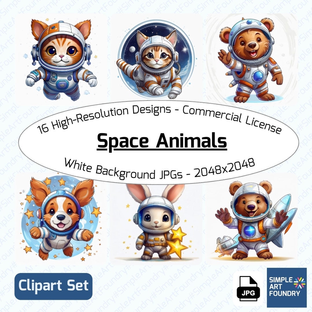 Space Animals Clipart | 16 Cute JPG | Astronaut Animals for ...