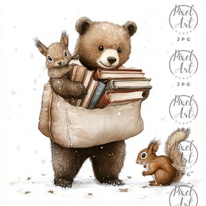 Adorable Vintage Bears Reading Books Clipart Collection Nursery Décor ...