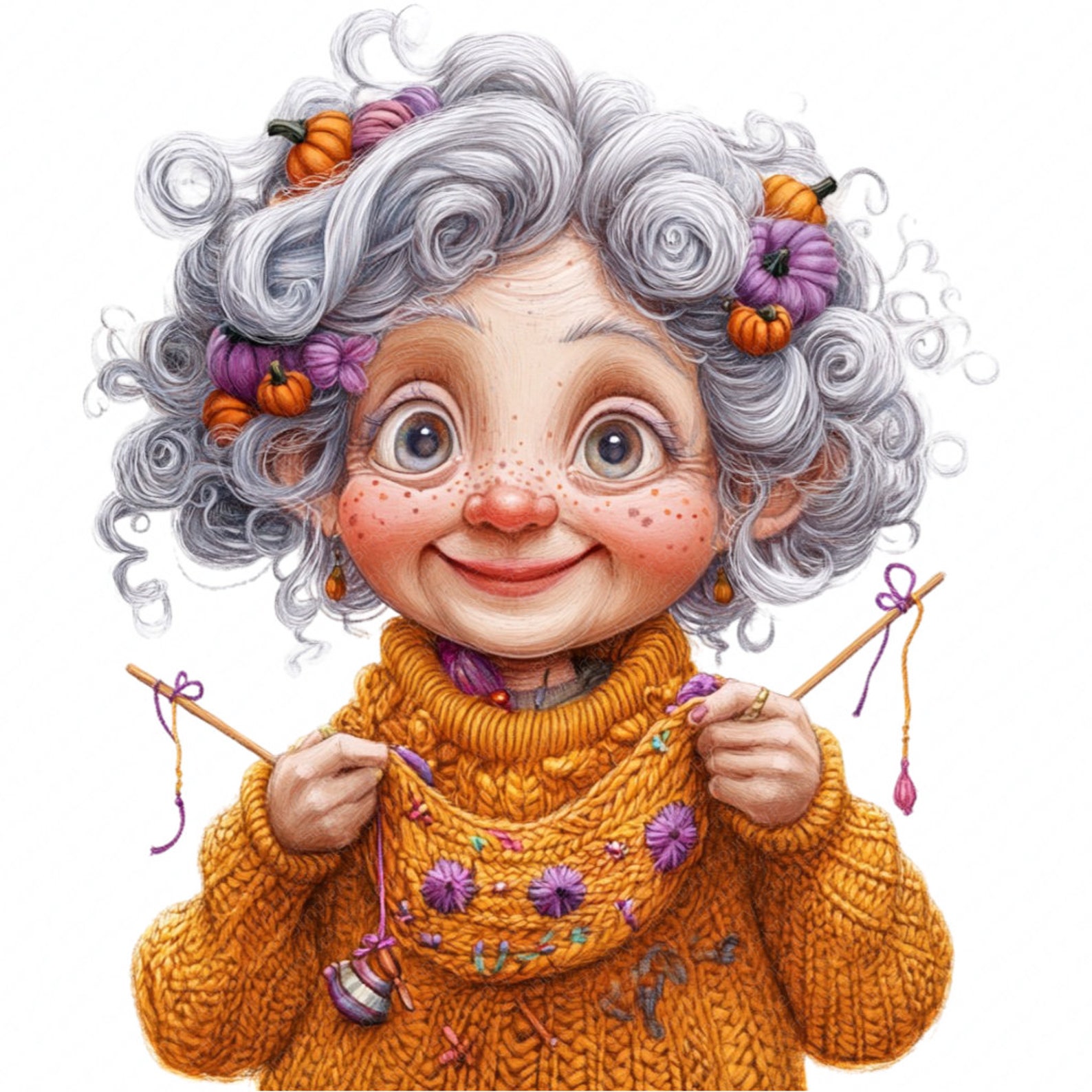 Fall Grandmother Clipart Set, 23 Pngs, Cozy Grandma With Pumpkins, Fall ...