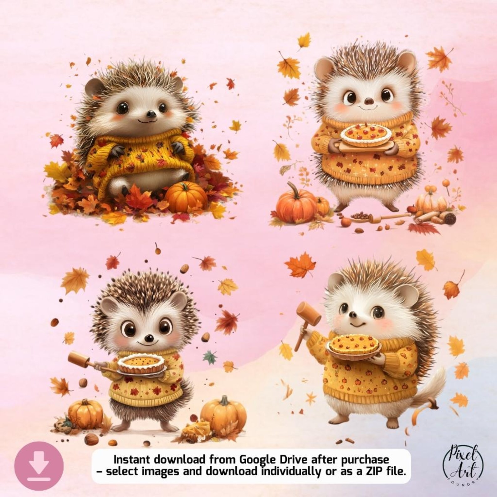 Fall Hedgehog Clipart Set 28 Pngs Cozy Autumn Animals With Sweaters ...